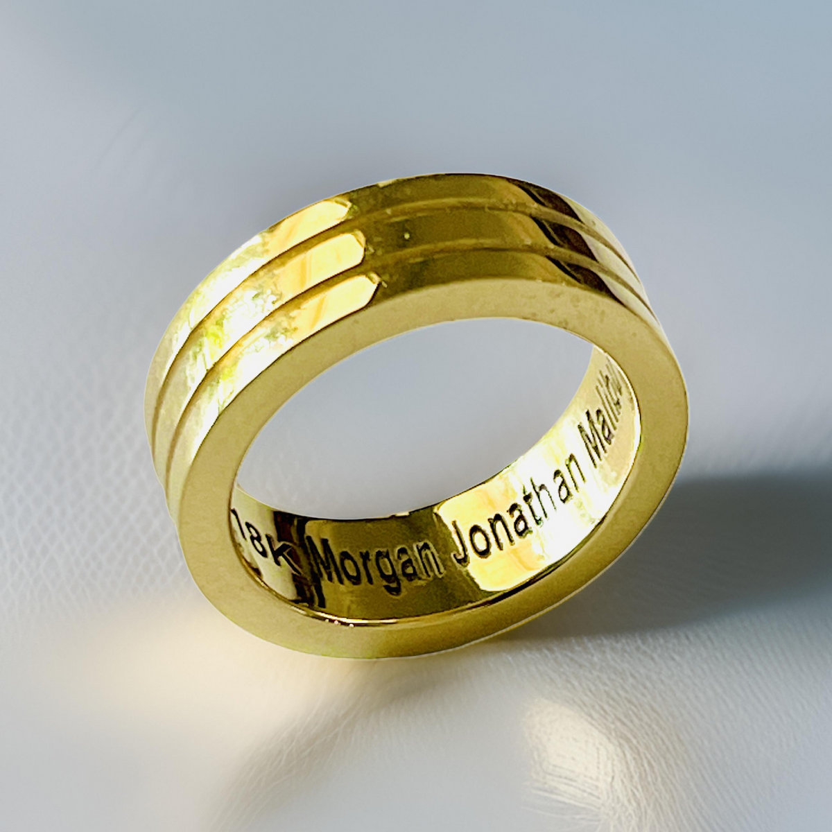 18 Karat Gold Custom Wide Flat Wedding Band. Yellow or White Gold. 7mm – Morgan Jonathan